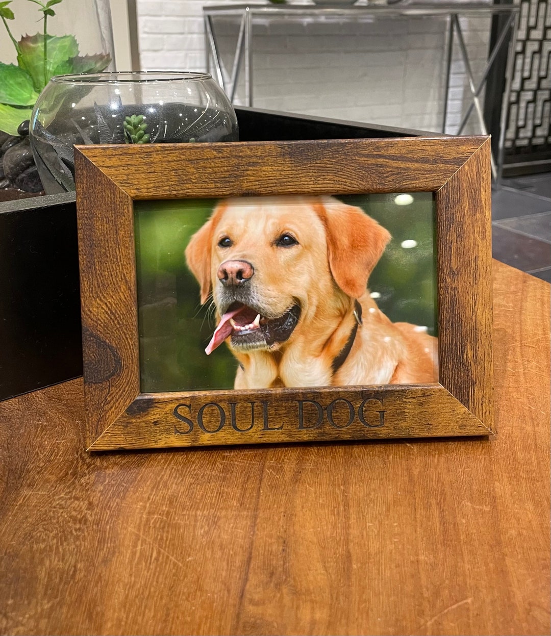 PERSONALIZED Dog Frame ENGRAVED Rustic Wood Custom Dog Picture Frame ...