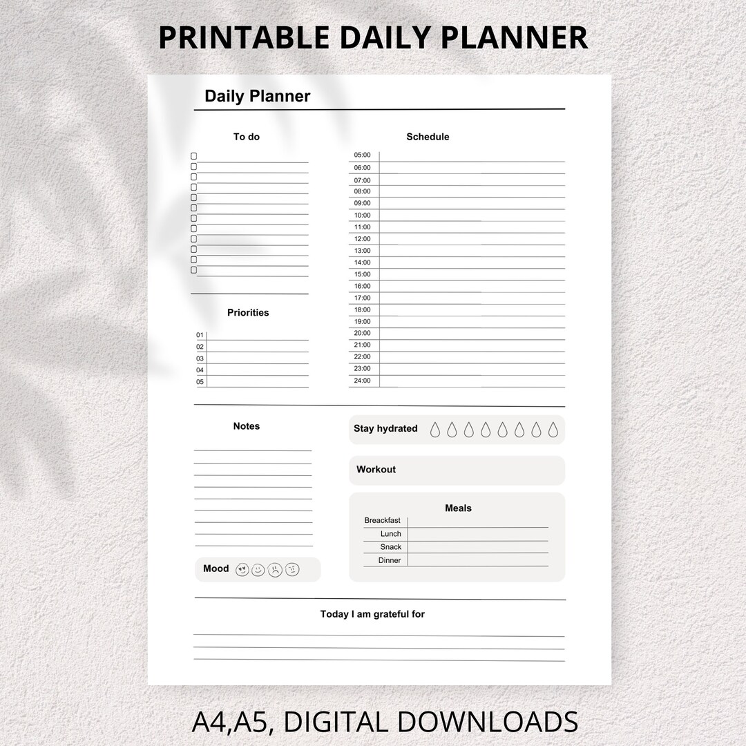 Daily Planner Printable, 24 Hour Planner, Daily Goal Planner, 30 Minute ...