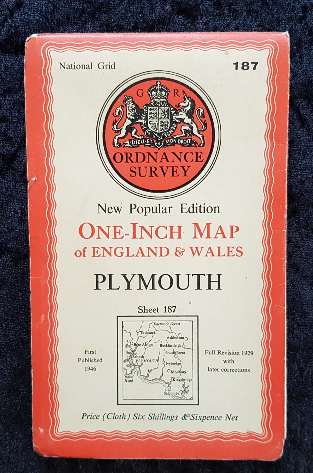 1946 Vintage Map One Inch Ordnance Survey Map Cloth Plymouth - Etsy