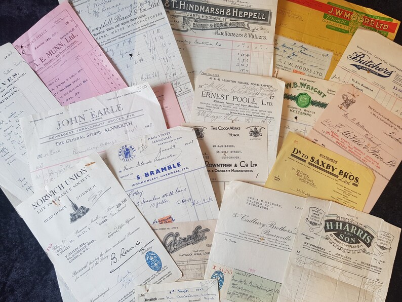 5 X 1930-40s Vintage Invoices - Etsy