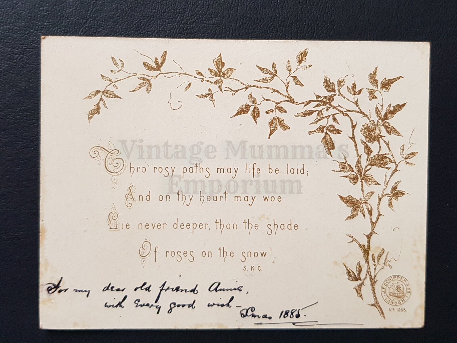 1885 Victorian Christmas Greeting - Gilt Border, Unusual Background - J ...