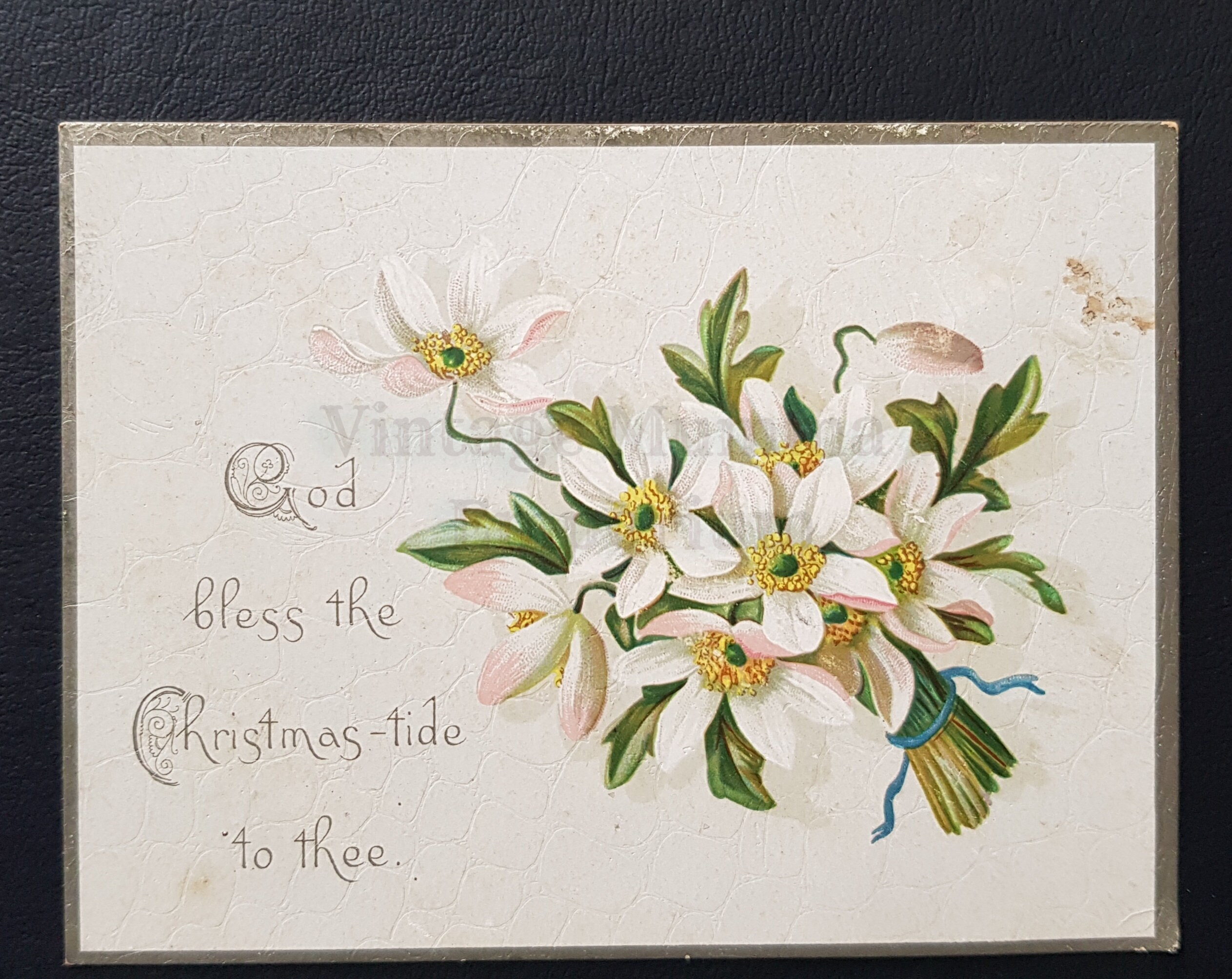 1885 Victorian Christmas Greeting - Gilt Border, Unusual Background - J ...