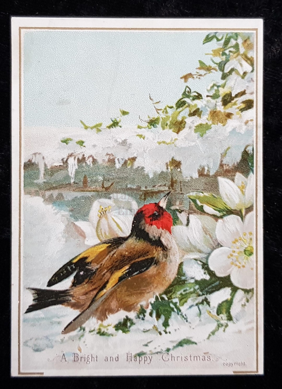 1882 Victorian Christmas Greeting - Bird With Flowers - Gilt Border - Etsy