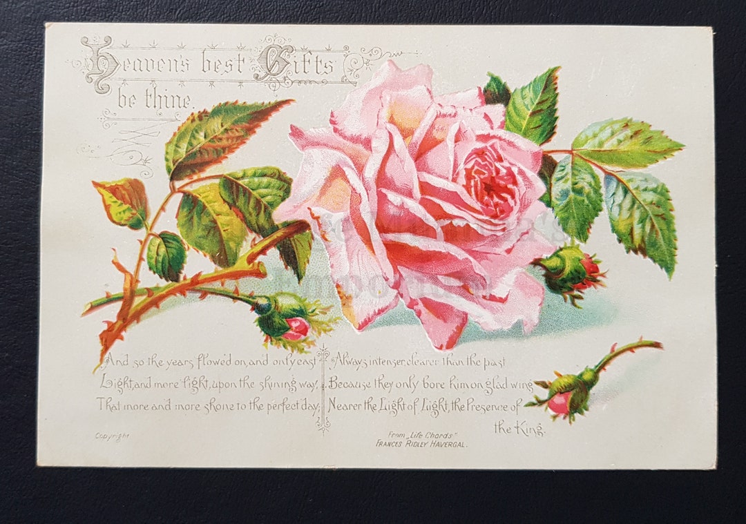 1886 Victorian Christmas Greeting - Chromo Rose - With Verse by Frances ...