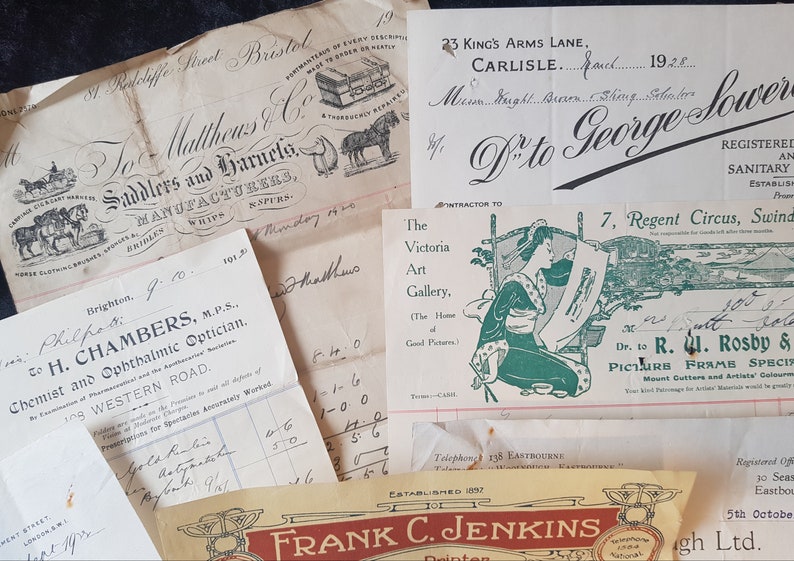 5 X 1920s Vintage Invoices - Etsy