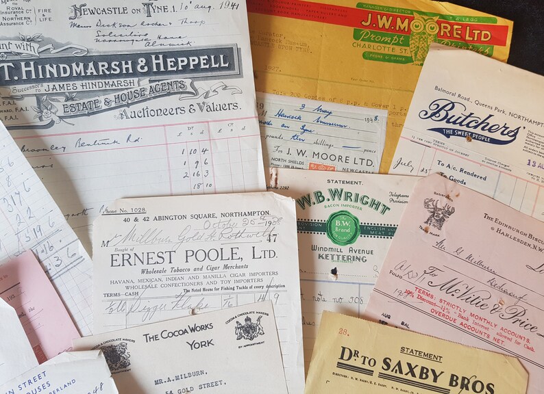 5 X 1930-40s Vintage Invoices - Etsy