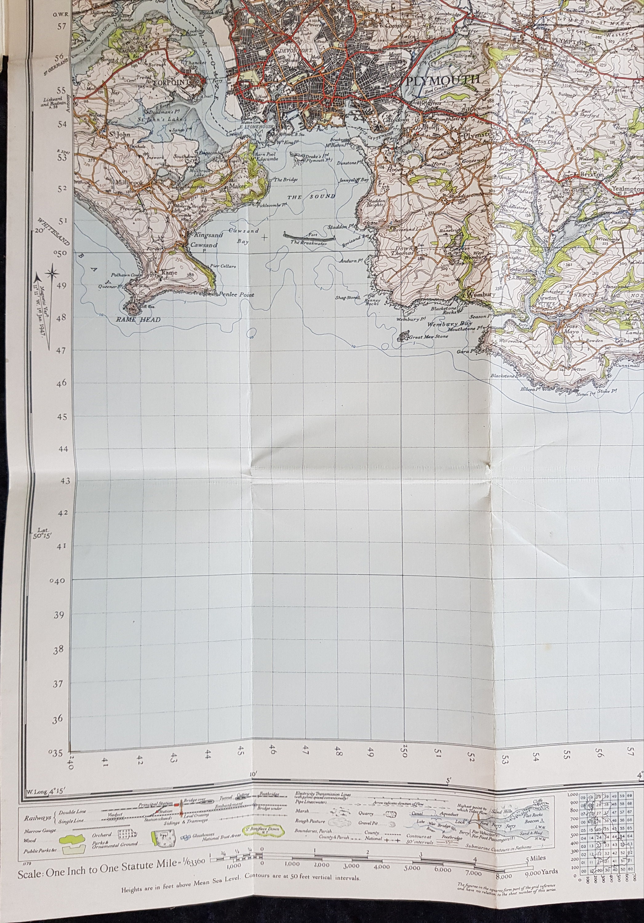 1946 Vintage Map One Inch Ordnance Survey Map Cloth Plymouth - Etsy