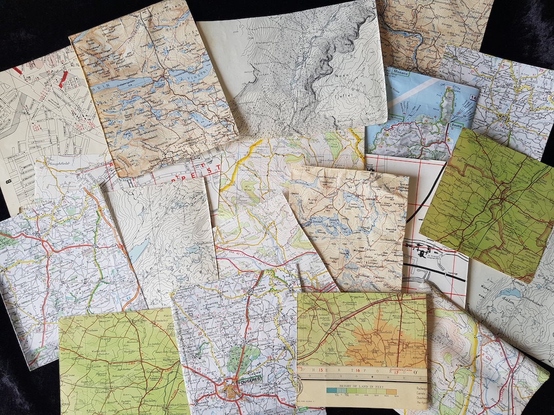 Vintage Map Pieces - Random Selection - Etsy