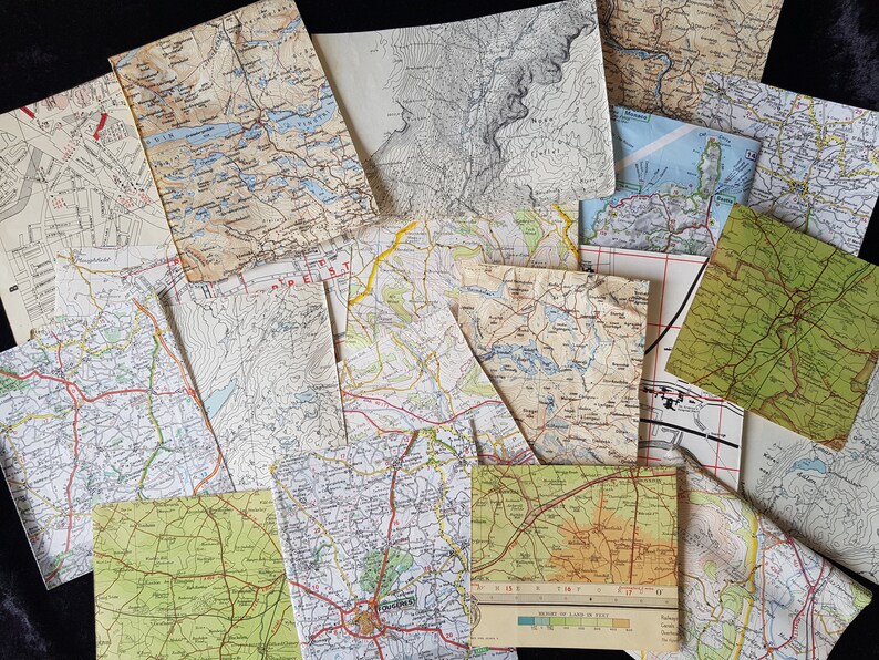 Vintage Map Pieces Random Selection - Etsy