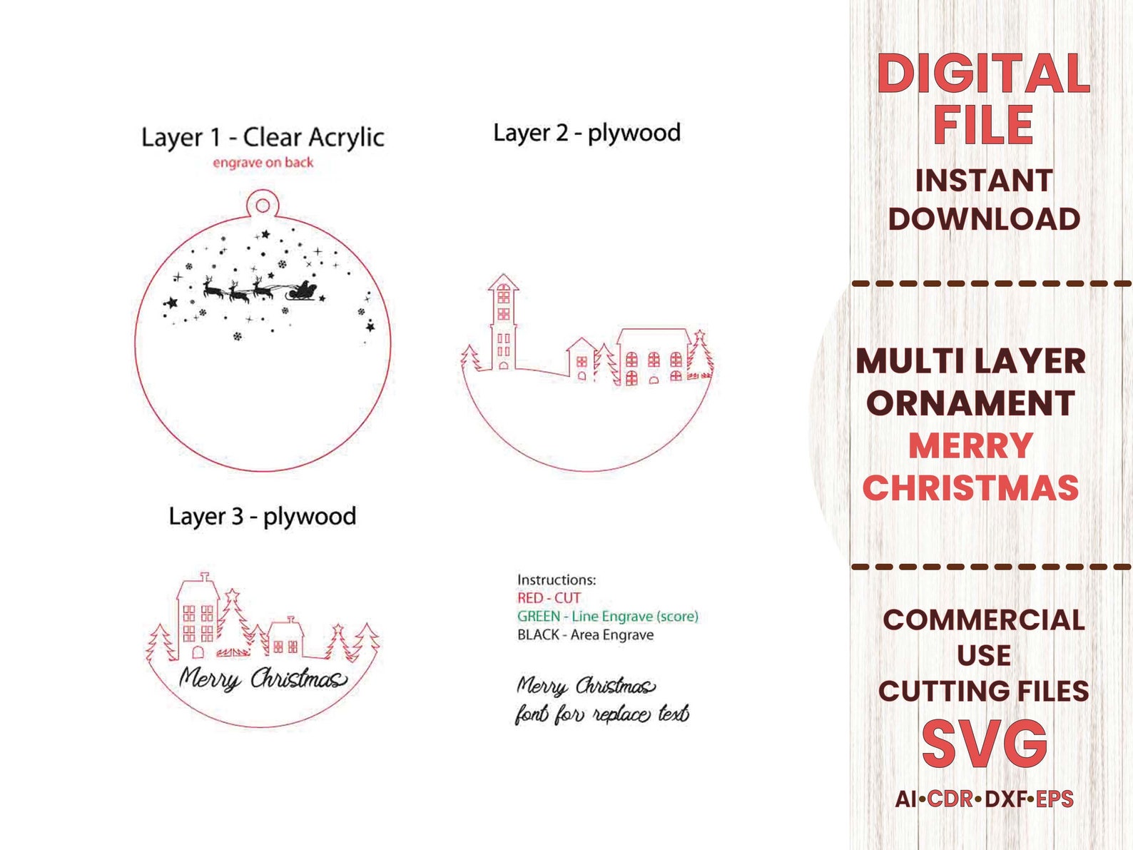 Multi Layer Christmas Ornament SVG | Merry Christmas Layered Ornament ...