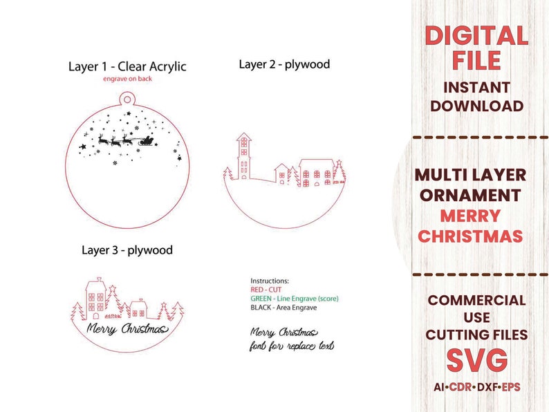 Multi Layer Christmas Ornament SVG Merry Christmas Layered - Etsy