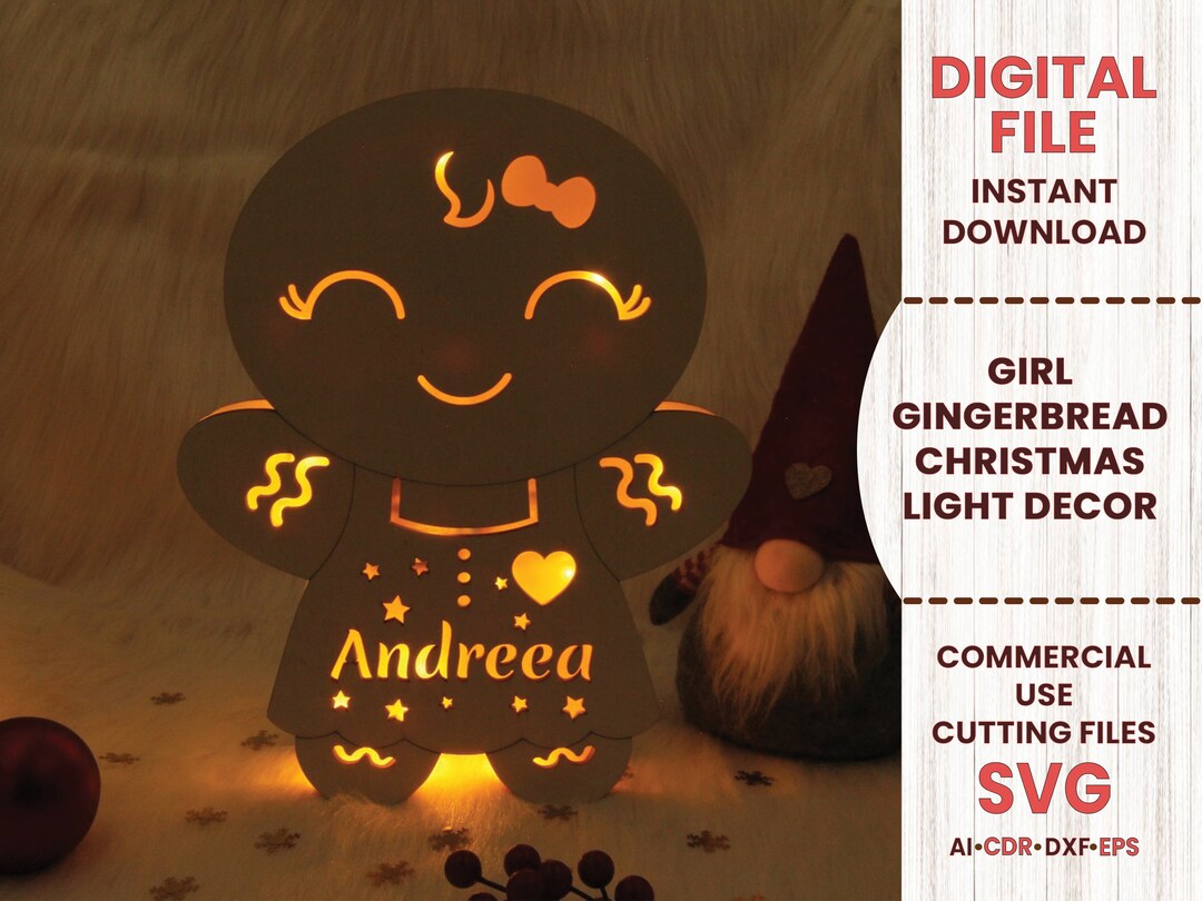 Christmas Gingerbread Night Lamp SVG, Girl Gingerbread Laser File ...