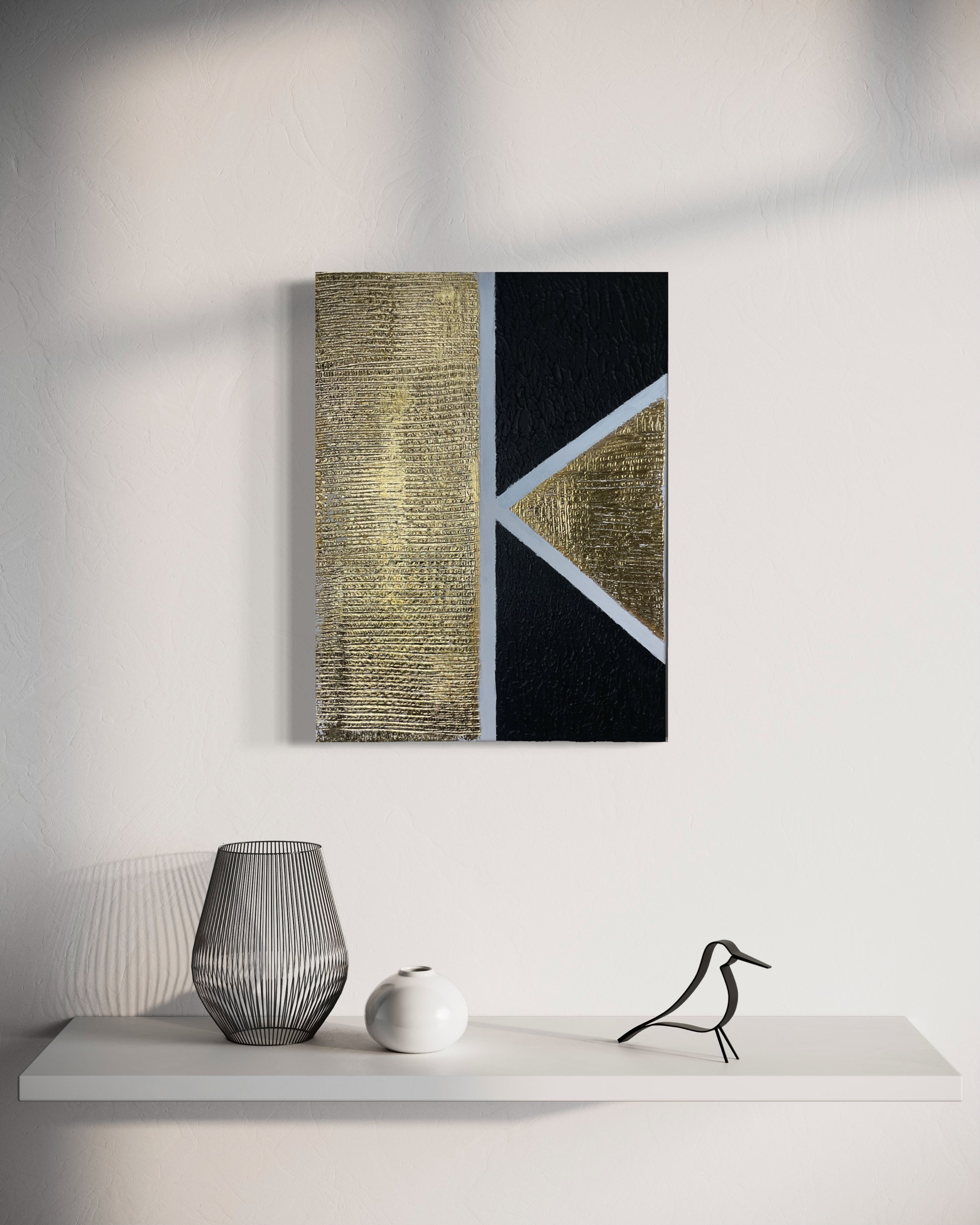 Original 3D Abstract Gold, Black and White Textured Art on Canvas ...