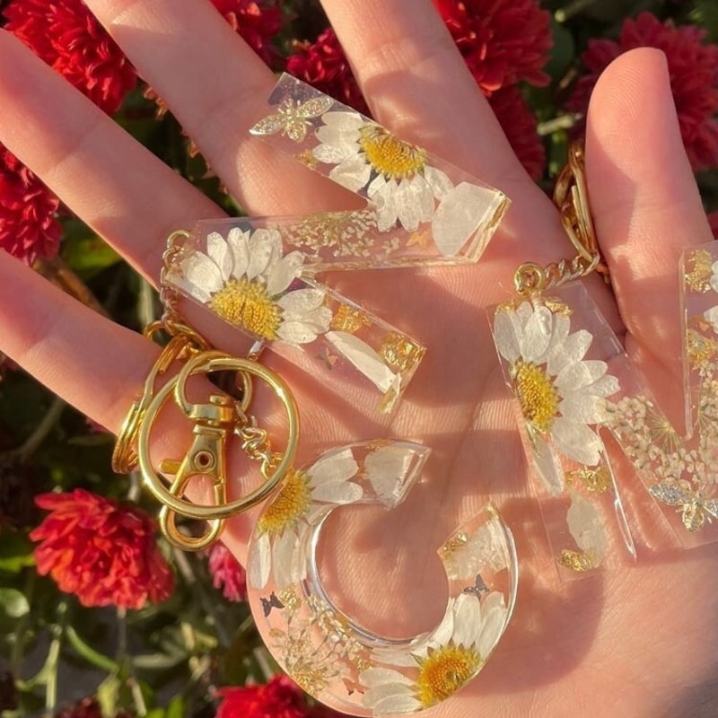 Resin Flower Keychain - Etsy