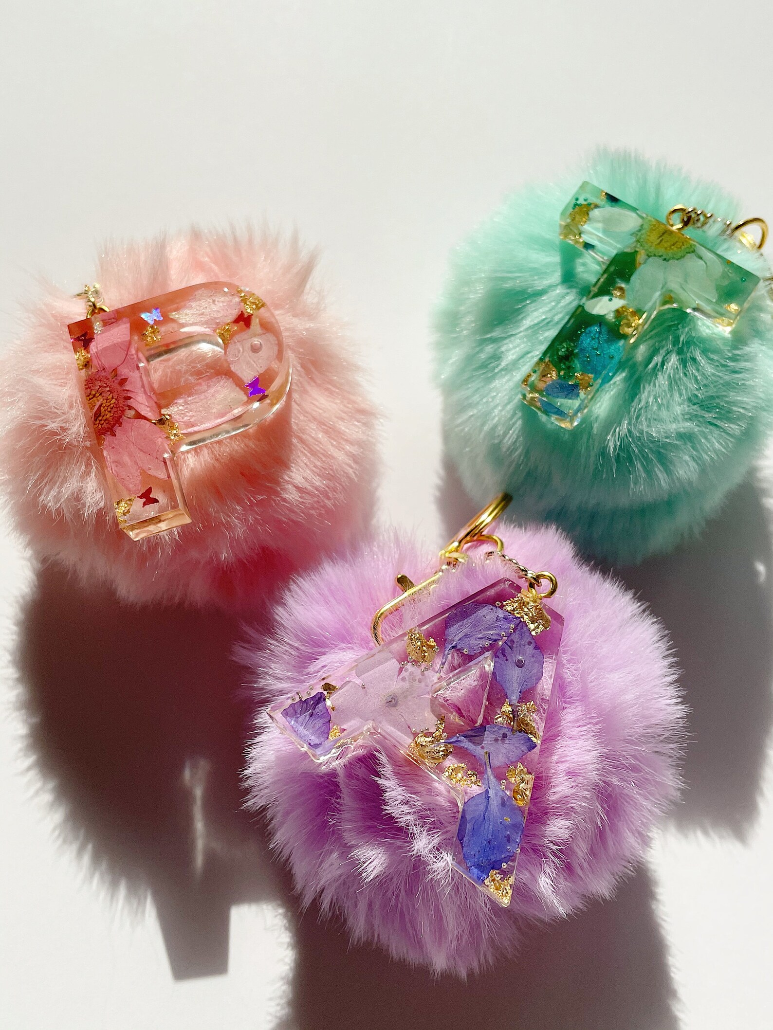Resin Letter Keychain POM POM Personalized Gift Real - Etsy