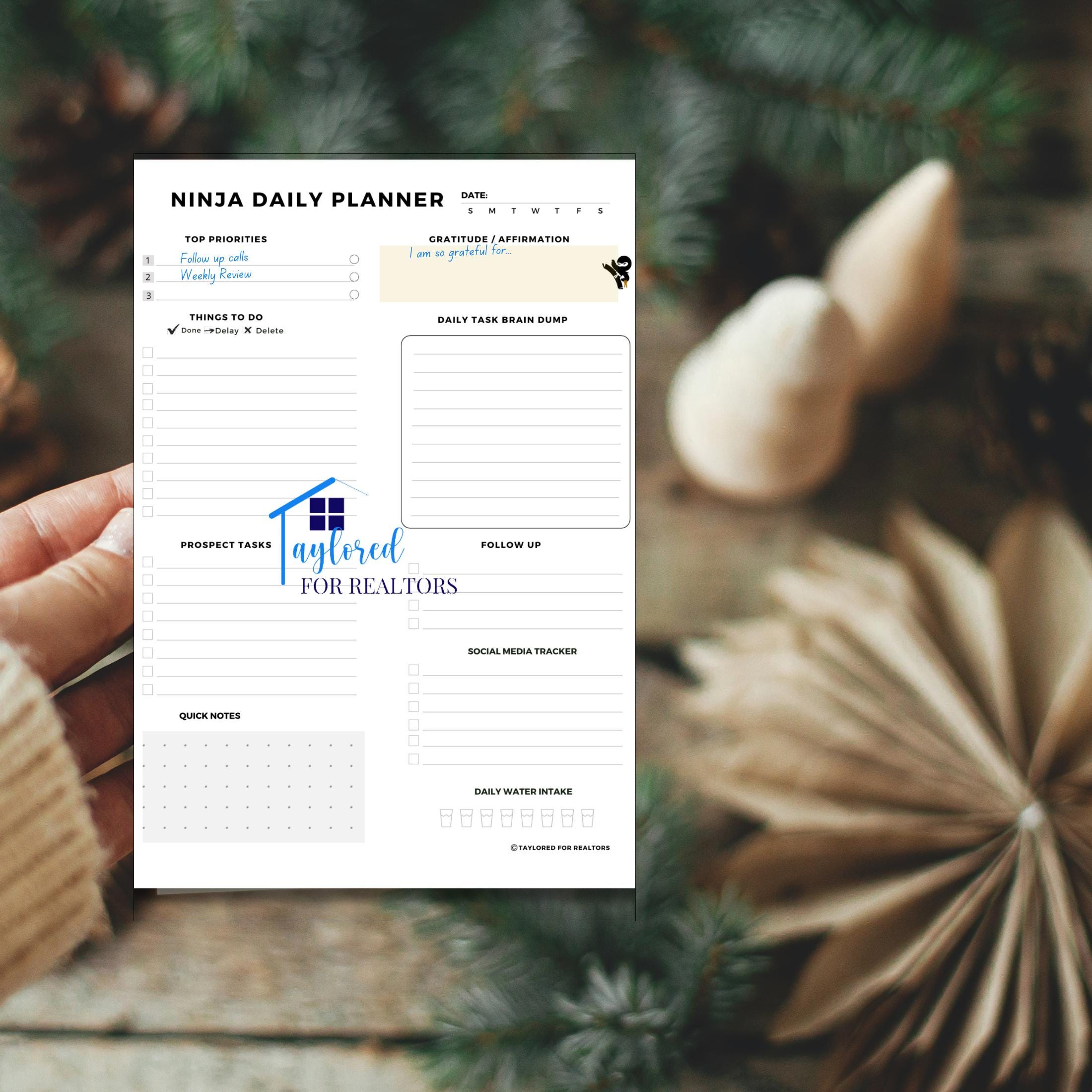 Ninja Daily Planner Sheet, Ninja Real Estate Daily Task Sheet, Real ...