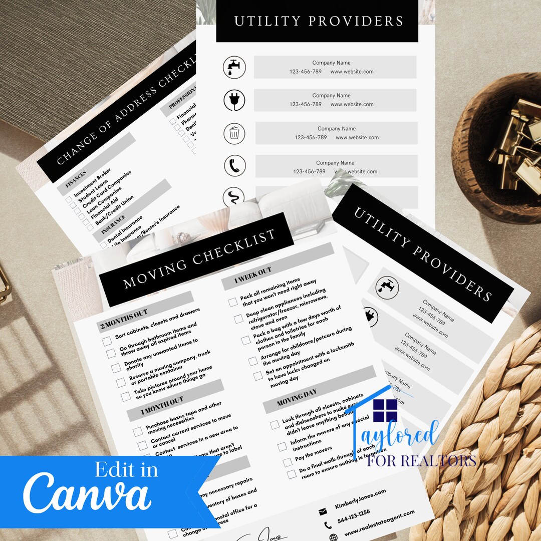 Real Estate Moving Checklist, Realtor Moving Guide, Change of Address ...