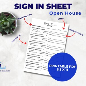 Open House Sign in Sheet, Real Estate Marketing, Real Estate Printable ...