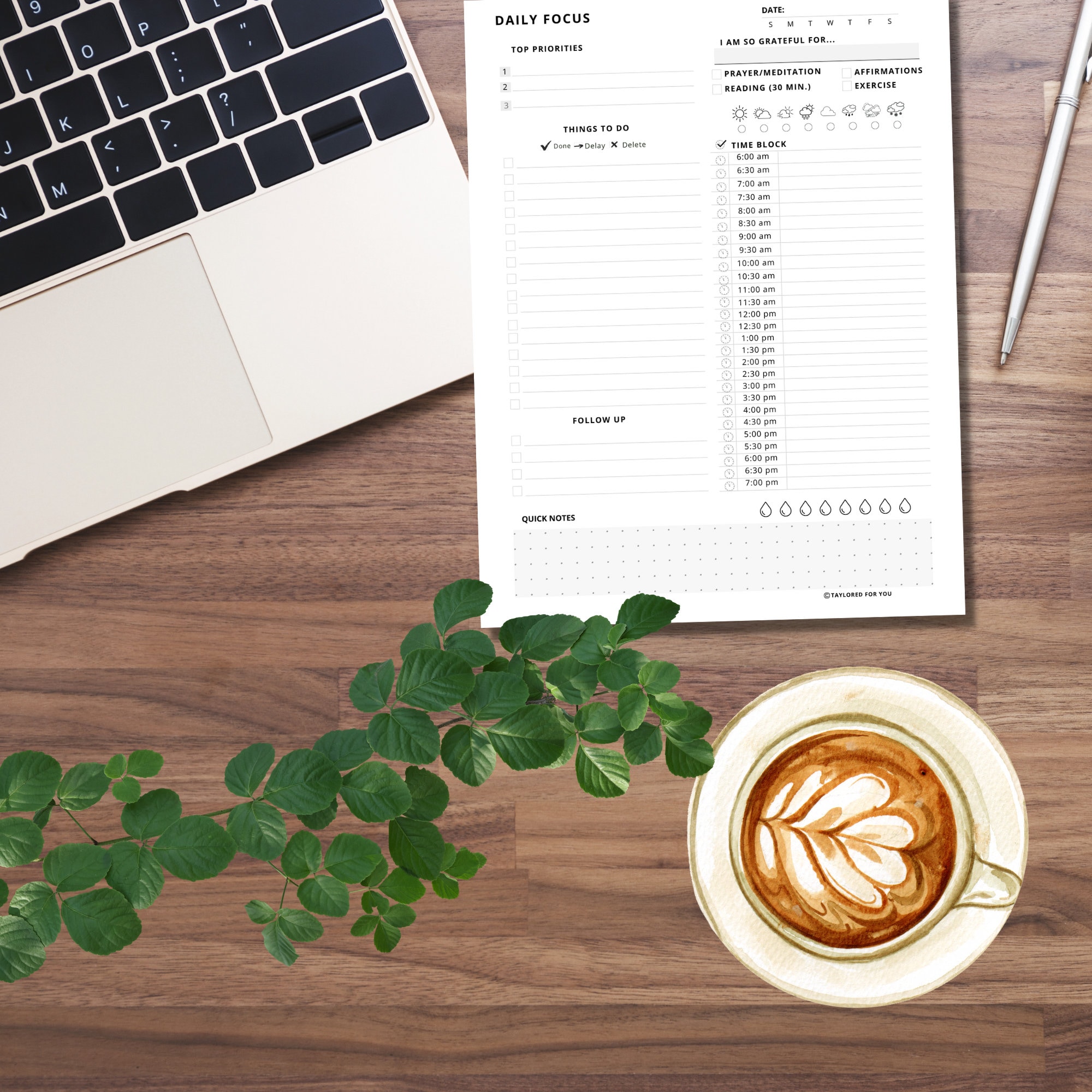 Daily Focus Planner Printable/planner Inserts/planner Pages/undated ...