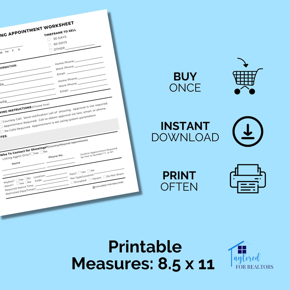 Realtor Listing Worksheet | Listing Appointment | Seller Lead Sheet ...