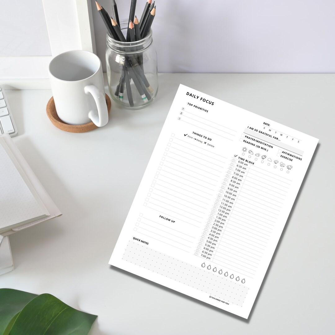 Daily Focus Planner Printable/planner Inserts/planner Pages/undated ...