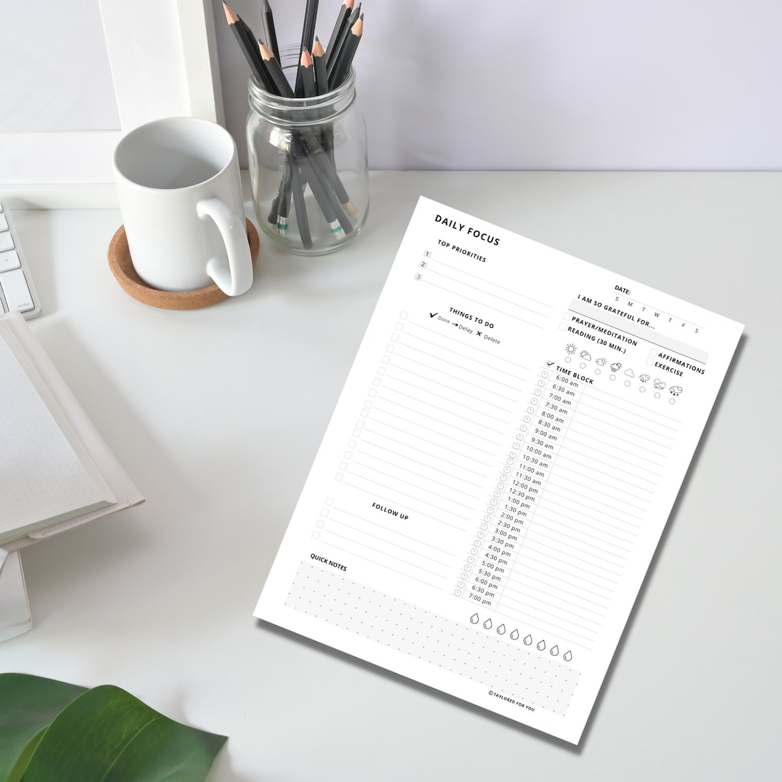 Daily Focus Planner Printable/planner Inserts/planner Pages/undated ...