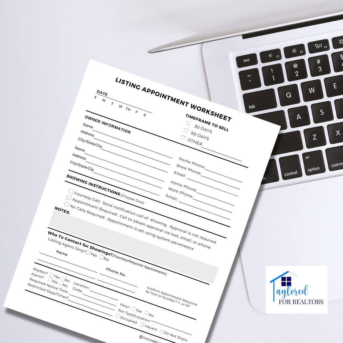 Realtor Listing Worksheet | Listing Appointment | Seller Lead Sheet ...