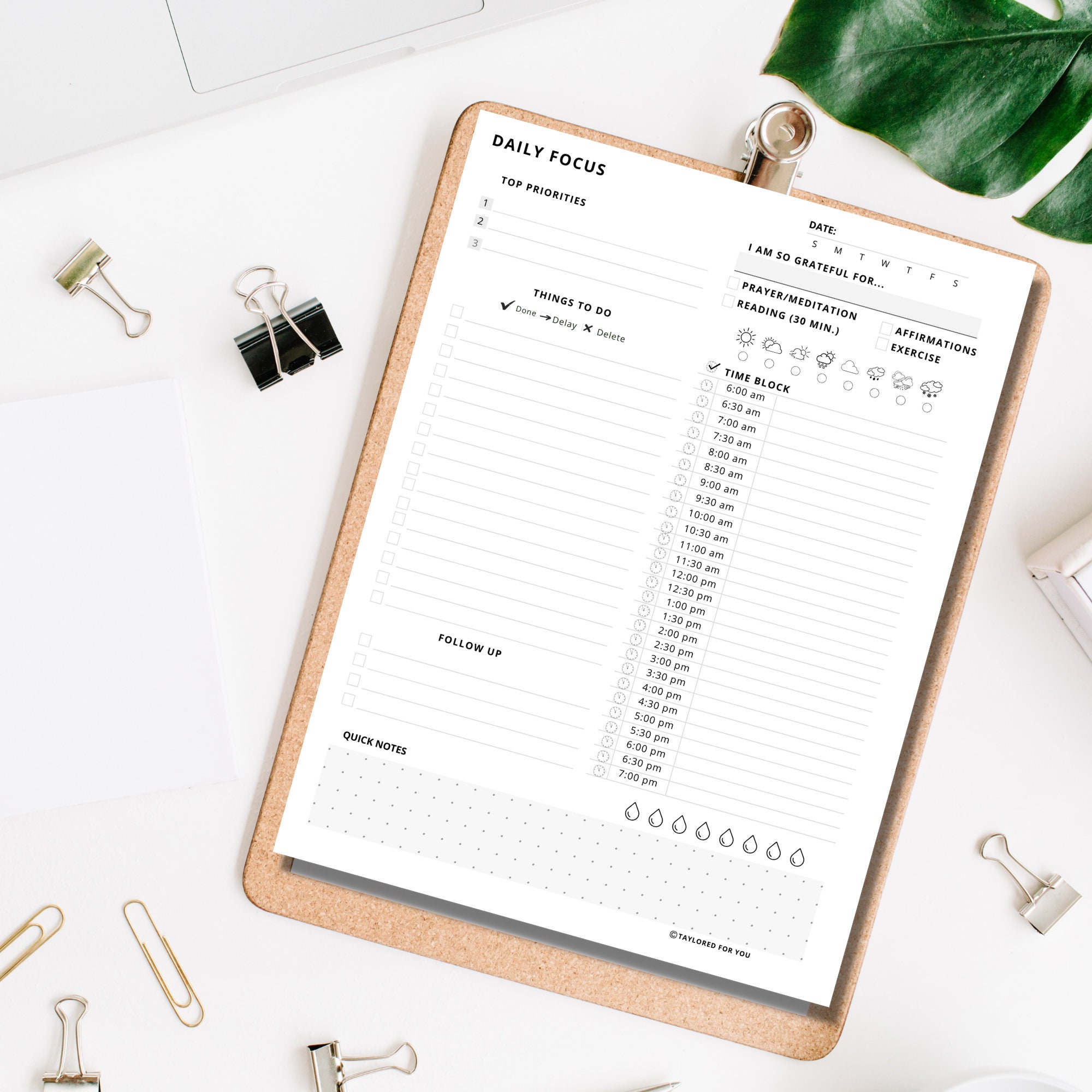 Daily Focus Planner Printable/planner Inserts/planner Pages/undated ...