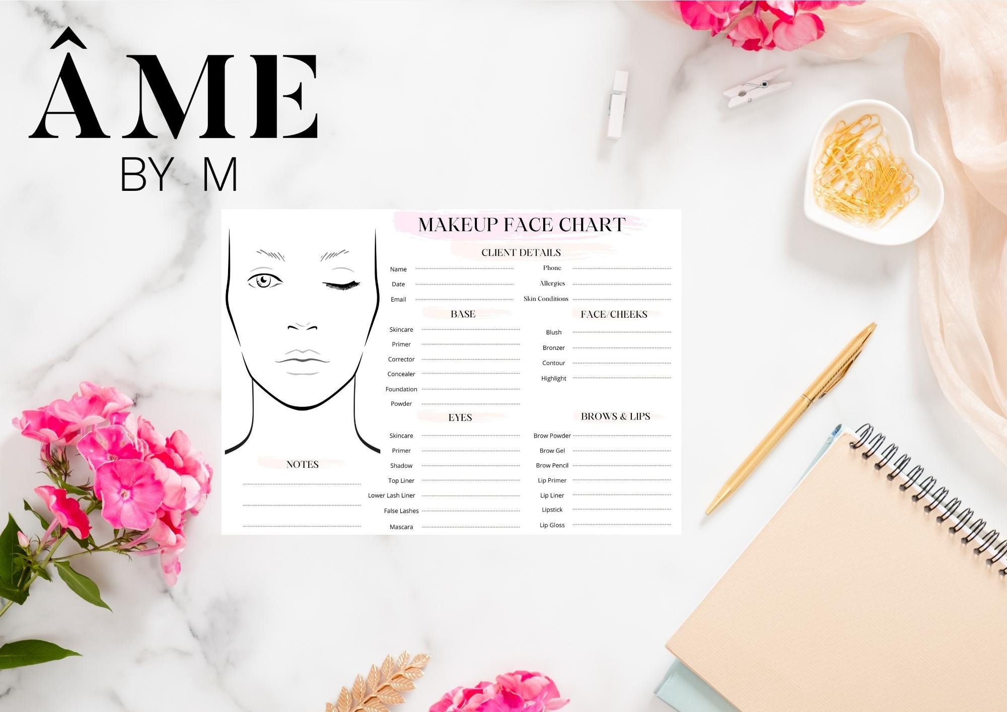 Makeup Artist Face Chart, Makeup Artist Form, Freelance Makeup Form ...