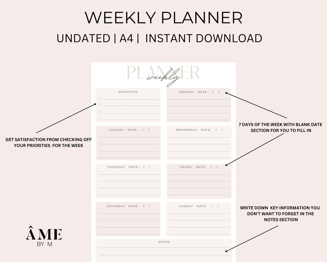 Undated Weekly Planner, Printable Weekly Planner, Weekly to Do List ...