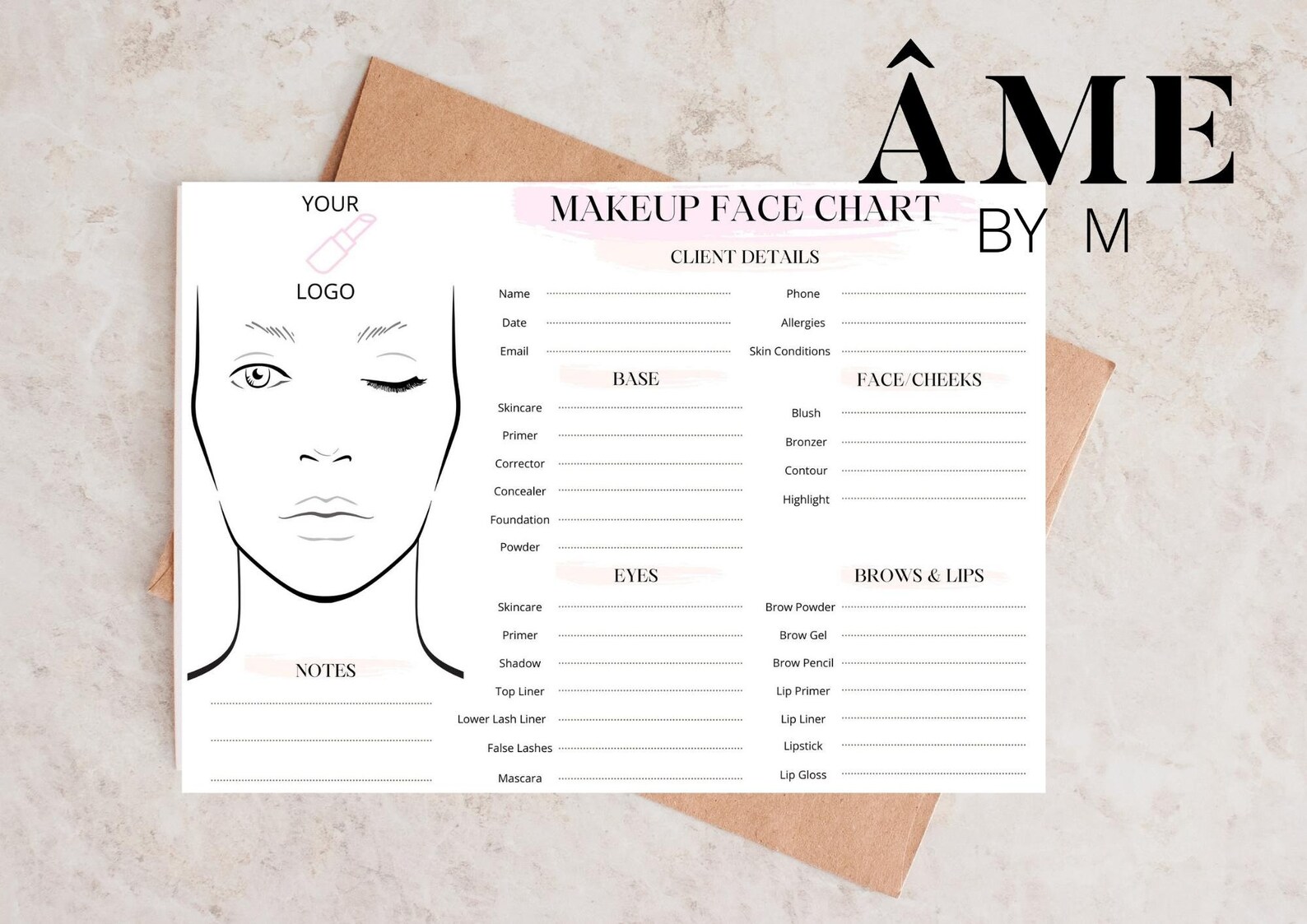 EDITABLE Makeup Artist Face Chart With Logo, Makeup Artist Form, Makeup ...