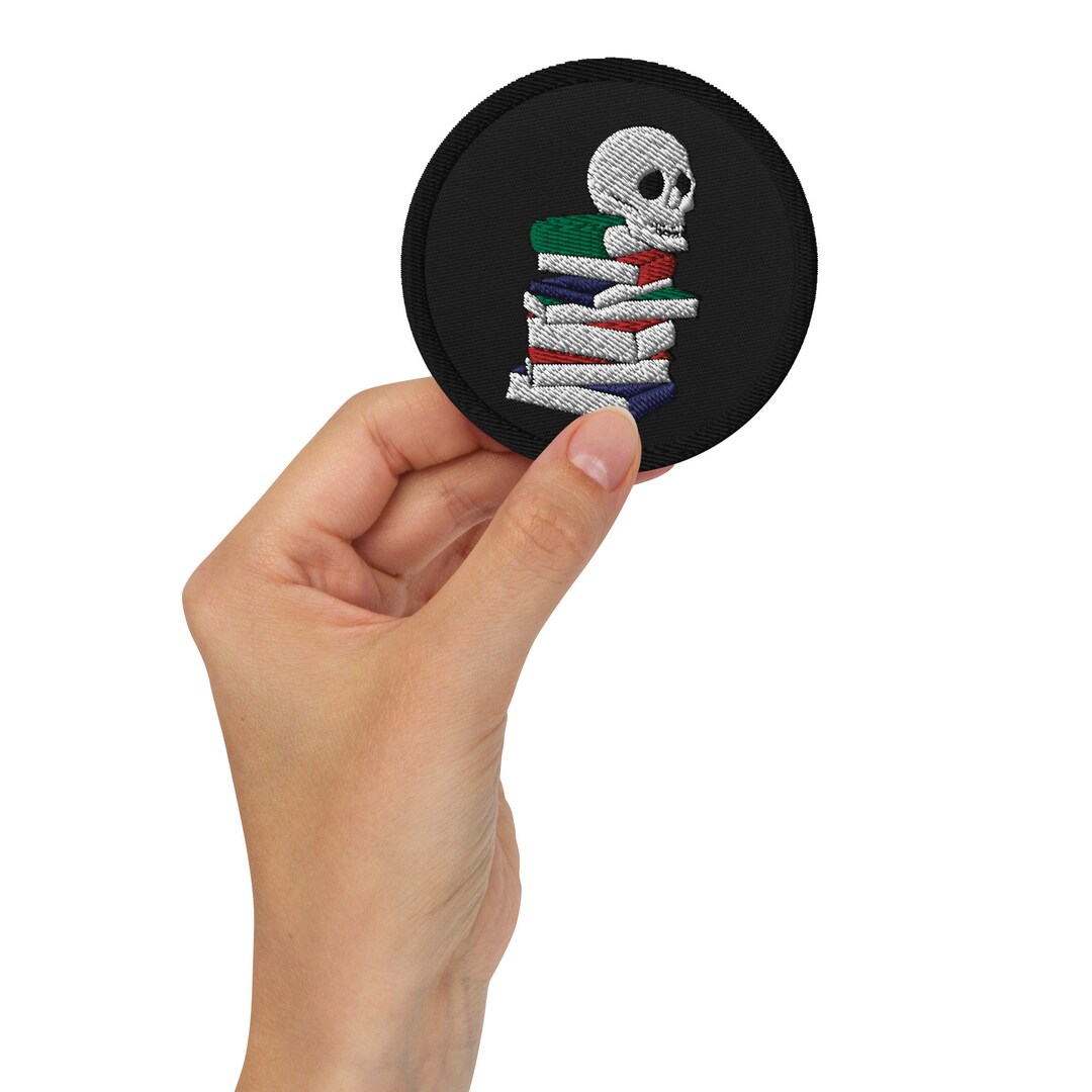Skeleton Book Stack Embroidered Patches // Punk Patch for Jacket ...
