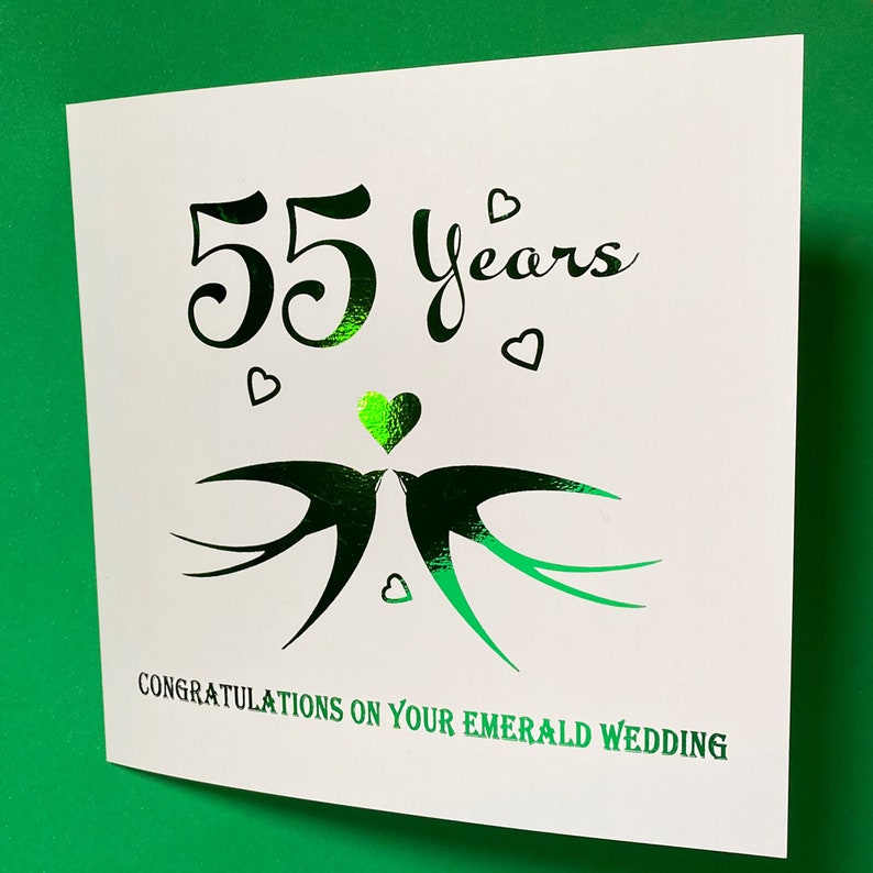 Emerald Anniversary Card, Married 55 Foil, Bird, Swallows and Heart - Etsy