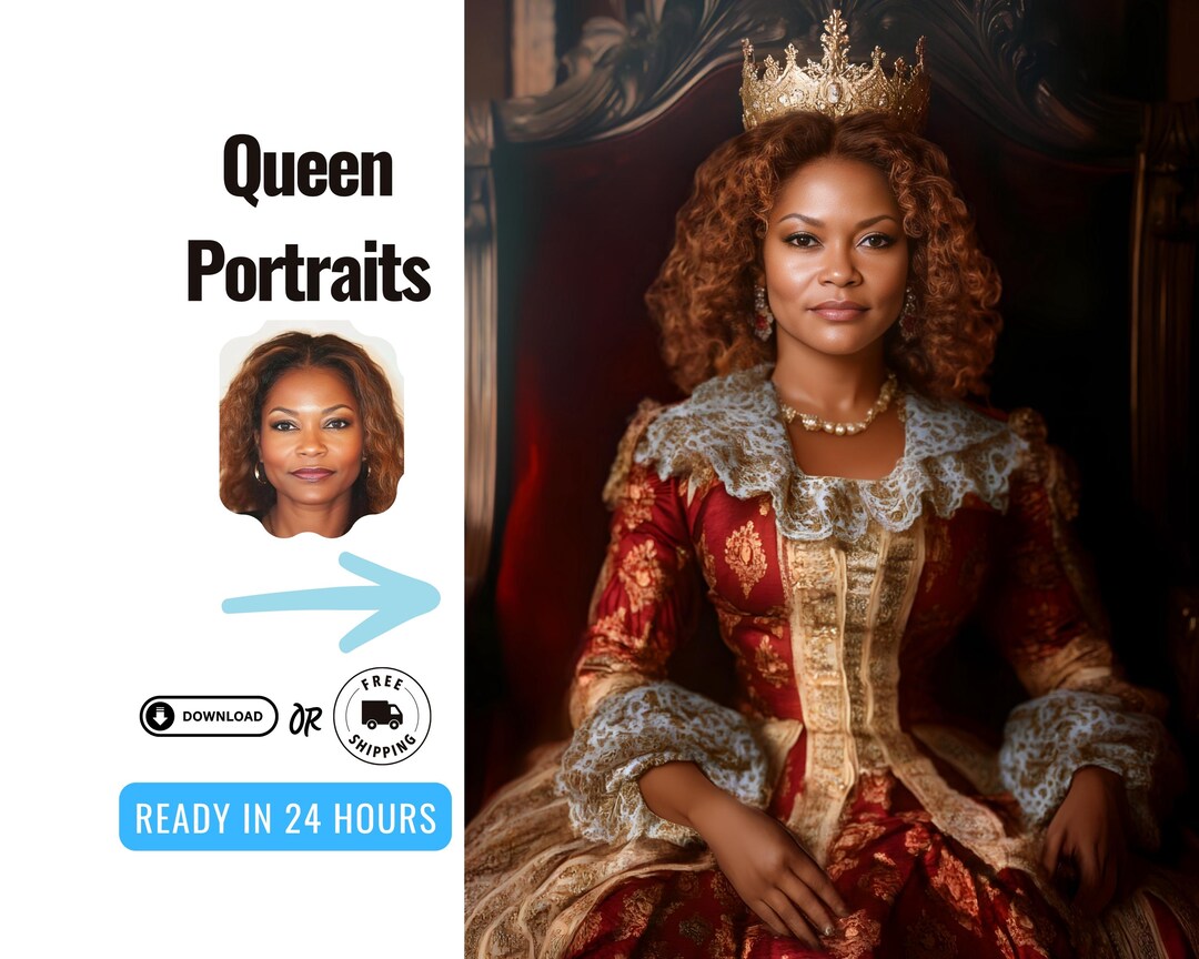 Custom Royal African Queen Portrait From Photo , Renaissance Portrait ...