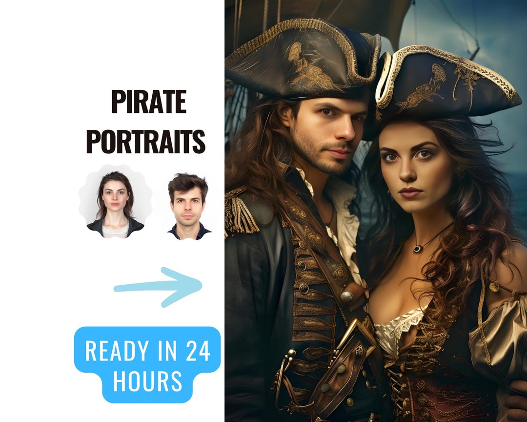 Custom Pirate Couple Portrait From Photo , Pirate Portrait Gift ...