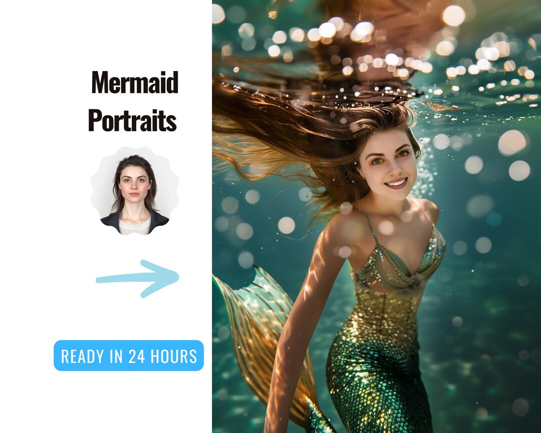 Custom Mermaid Portrait From Photo | Mermaid Wall Art | Mermaid Gift ...