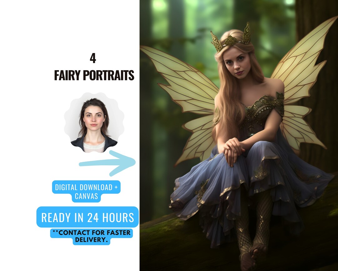 Custom Fantasy Fairy Portrait From Photo Personalized Canvas Fairy Gift ...