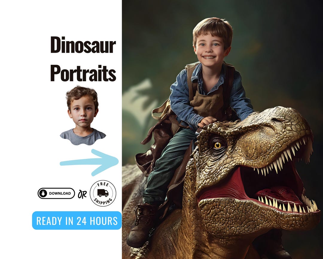 Personalized Jurassic Dinosaur Portrait , Boy Riding a Dinosaur , Boy ...