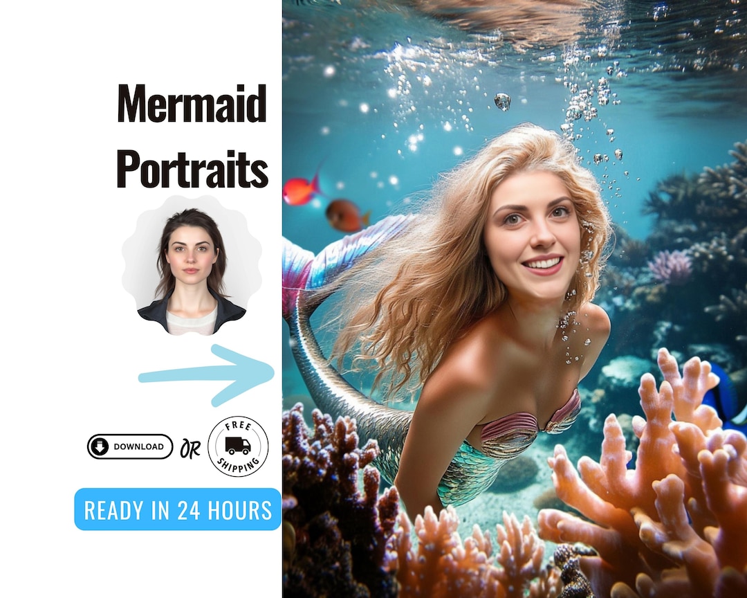 Custom Mermaid Portrait From Photo | Mermaid Photo Gift | Mermaid Gift ...
