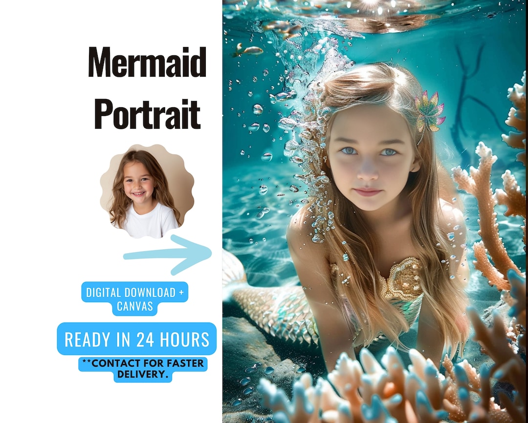 Custom Mermaid Portrait From Photo | Mermaid Wall Art | Mermaid Gift ...
