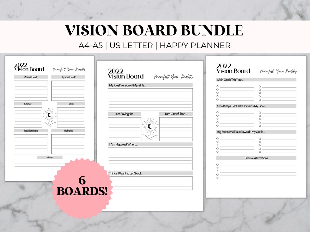 2022 Vision Board Printables Kit Law of Attraction Kit Manifest Your ...
