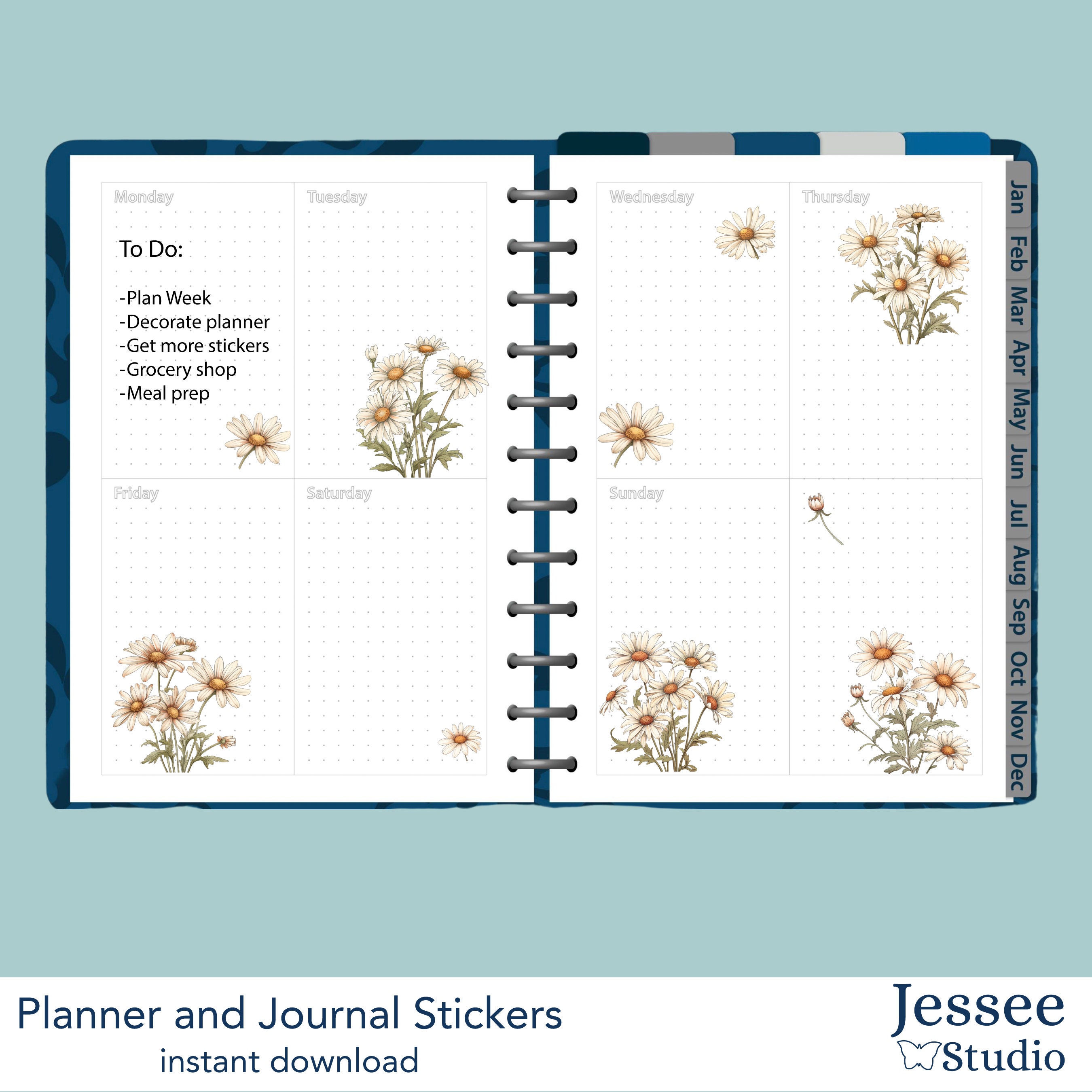 Daisy Sticker Pack, Daisy Sticker Sheet, Stickers, Planner Stickers ...