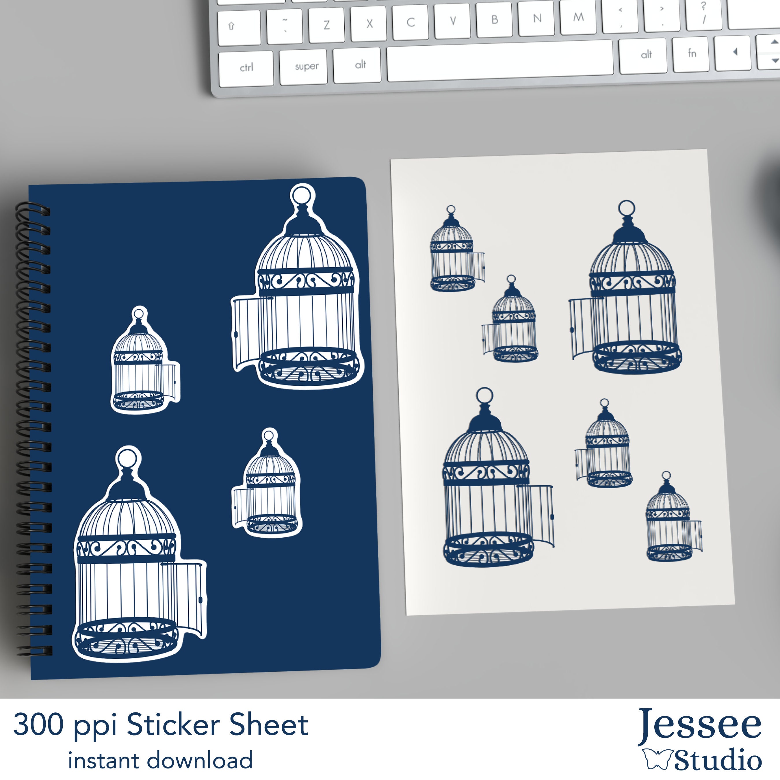 Vintage Cage Sticker Pack, Cage Sticker Sheet, Stickers, Digital ...