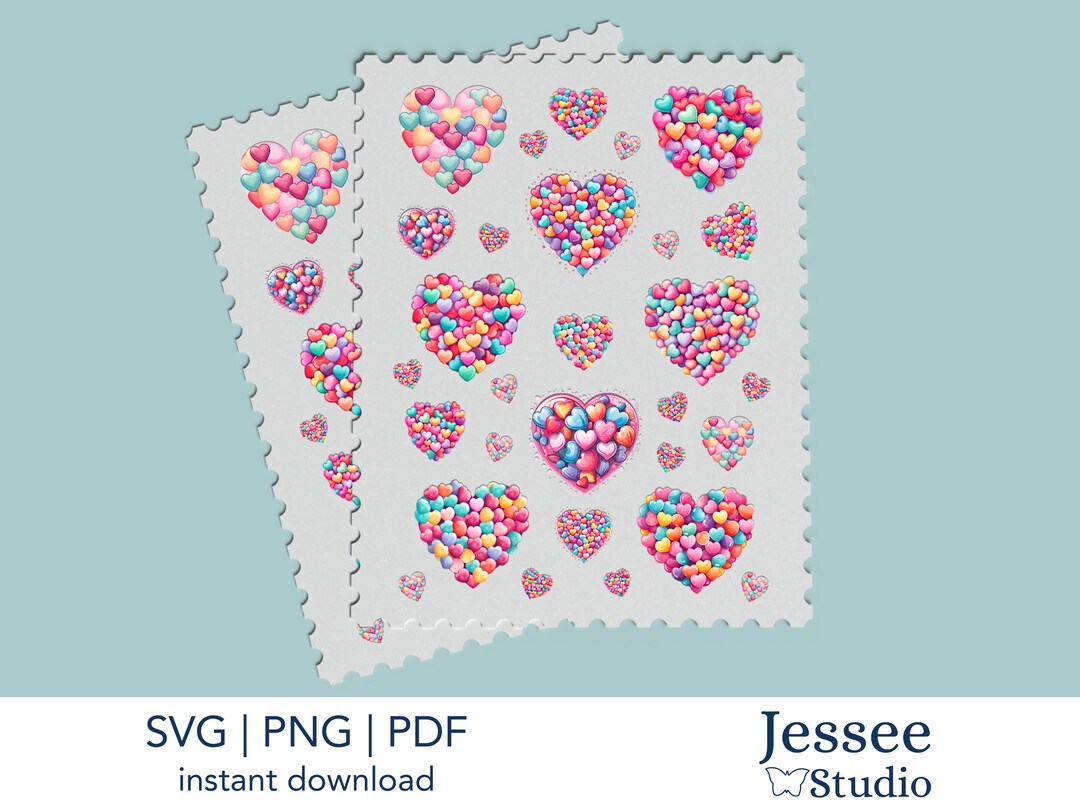 Candy Hearts Sticker Pack, Hearts Sticker Sheet, Stickers, Printable ...