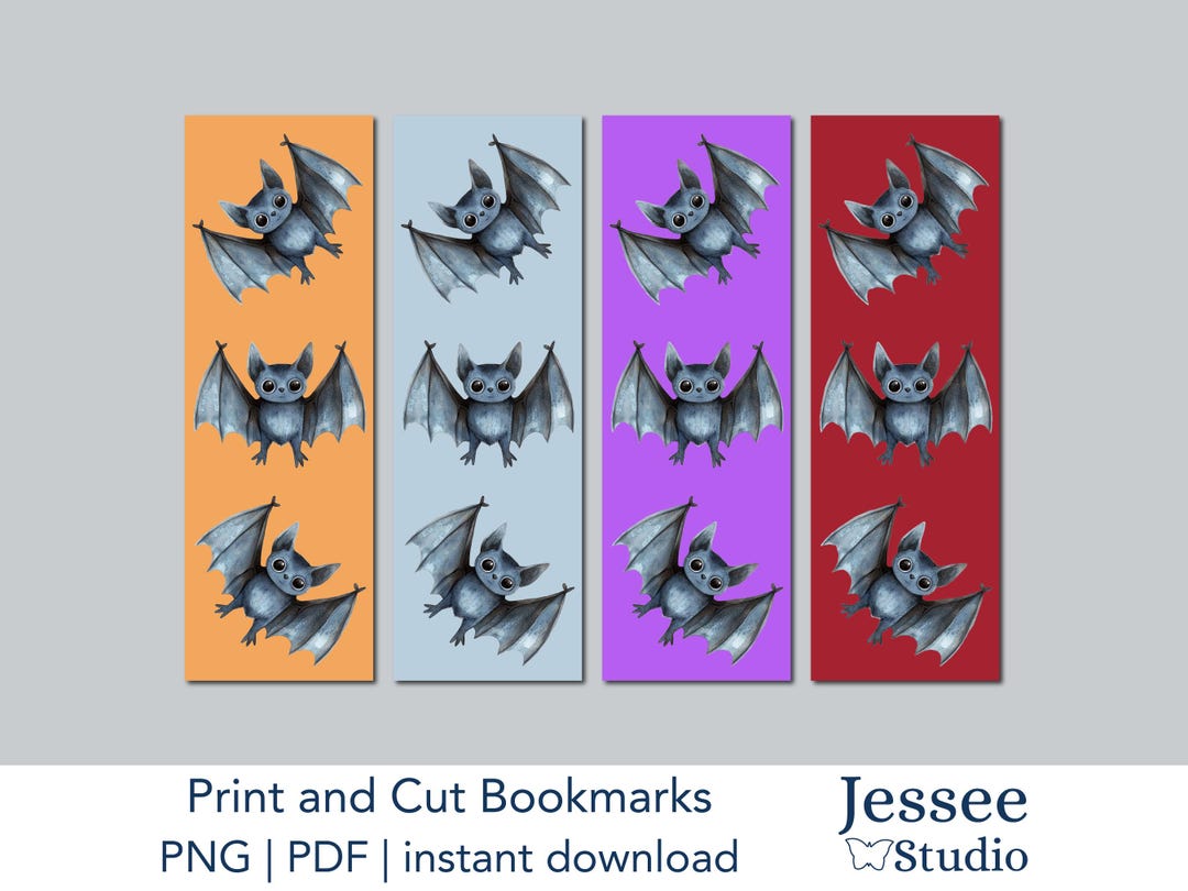 Bat Printable Bookmarks, Bookmark PNG, Digital Bookmarks, Cute Bat ...