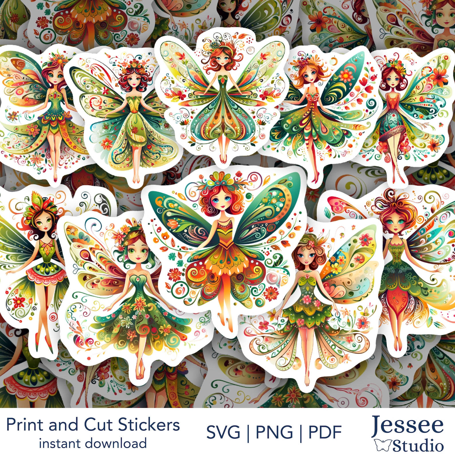 Green Fairy Sticker Pack, Fairy Sticker Sheet, Stickers, Digital ...