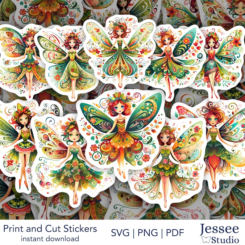 Green Fairy Sticker Pack, Fairy Sticker Sheet, Stickers, Digital ...