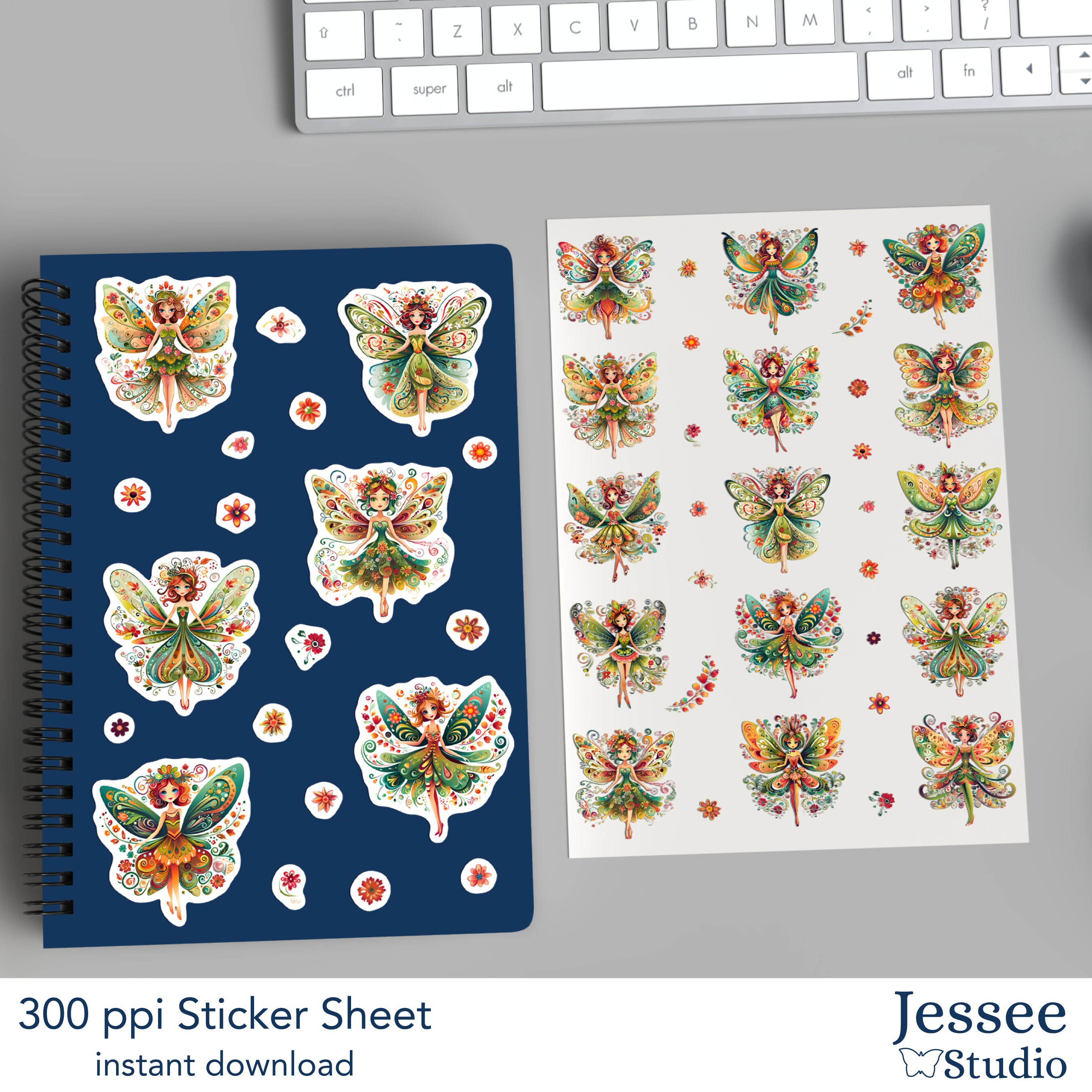 Green Fairy Sticker Pack, Fairy Sticker Sheet, Stickers, Digital ...