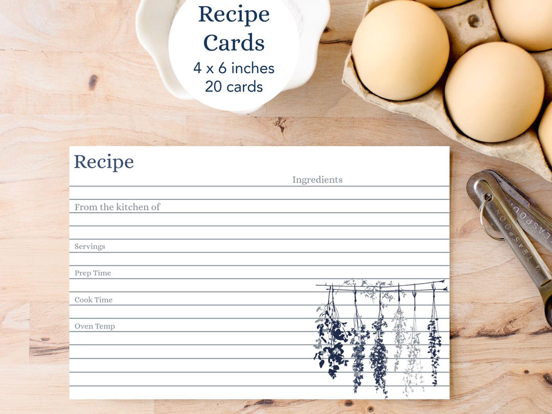 Printable Recipe Cards, Herb Recipe Cards, Dinner Recipe Cards, Gift ...