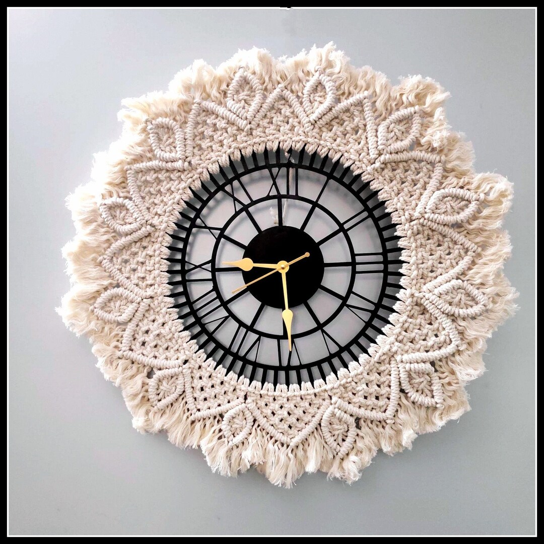 Handmade Macrame Wall Clock Boho-chic Home Decor Large 24-inch ...